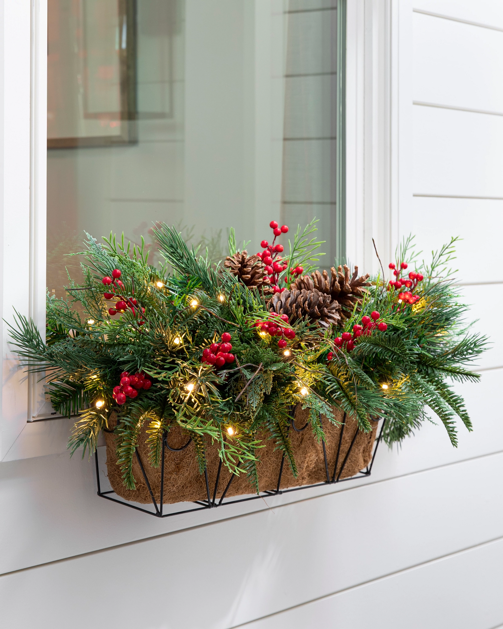 Outdoor Red Berry Pine Artificial Christmas Window Box | Balsam Hill