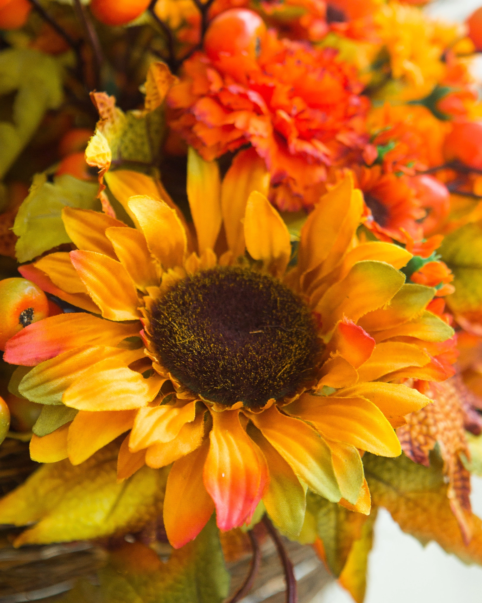 Outdoor Sunburst Mums Artificial Fall Hanging Basket | Balsam Hill