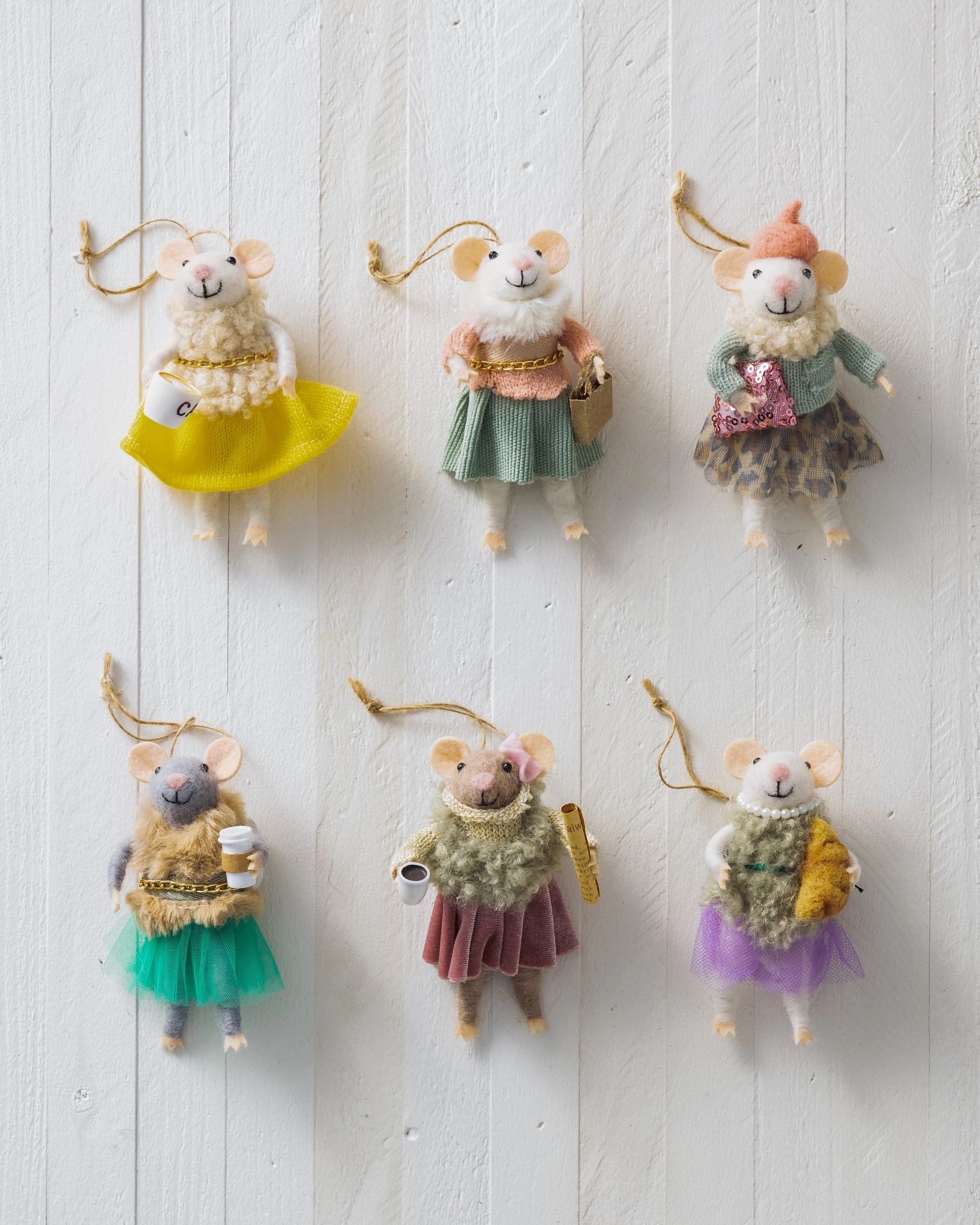 Latte Ladies Mice Felt Christmas Ornament Set | Balsam Hill