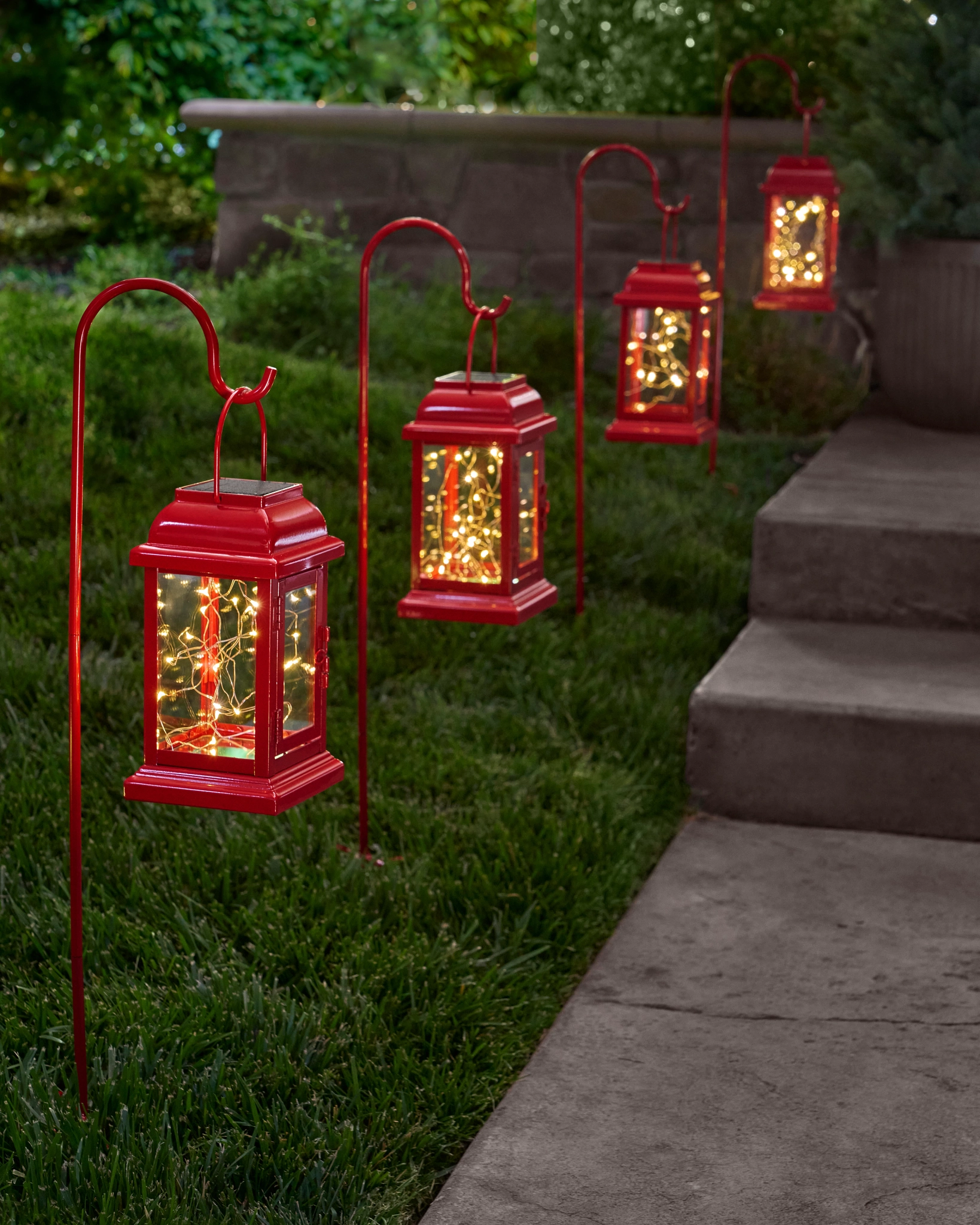 Red Classic Lantern Solar Pathway Fairy Lights Balsam Hill